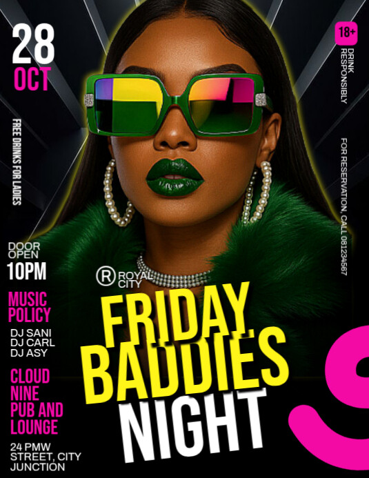 Black Maximalist Friday Baddies Night Flyer (us Letter) Template ...