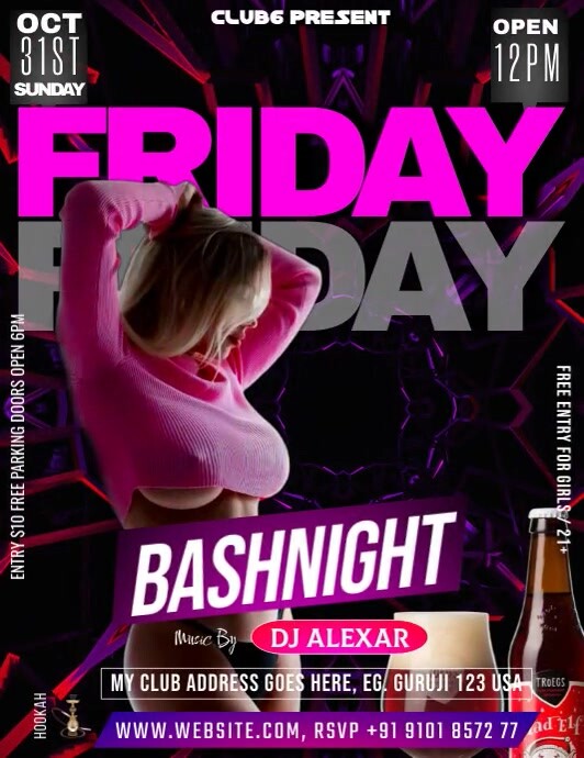 Black Maximalist Friday Bashnight Party Flyer Template | PosterMyWall