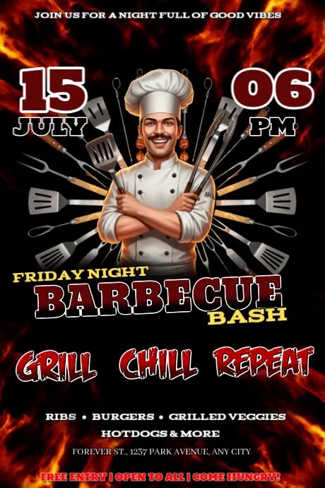 Black Maximalist Friday Night Barbecue Bash Poster Template | PosterMyWall
