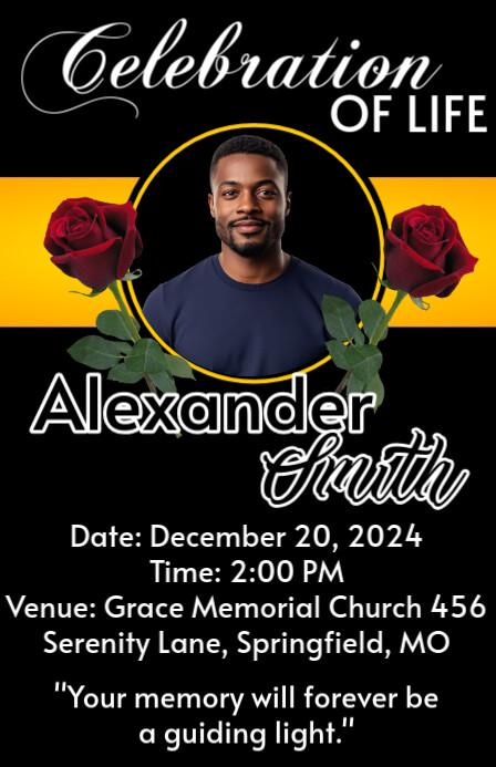 Black Maximalist Funeral Flyer Tabloid Template | PosterMyWall