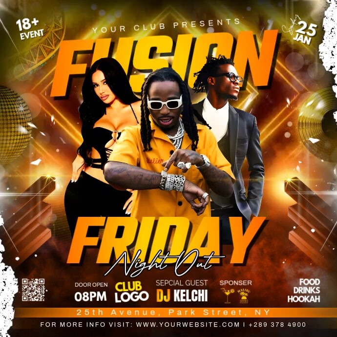 Black Maximalist Fusion Friday Party Flyer Instagram Post Template ...