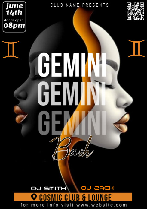 Black Maximalist Gemini Party A4 Template | PosterMyWall