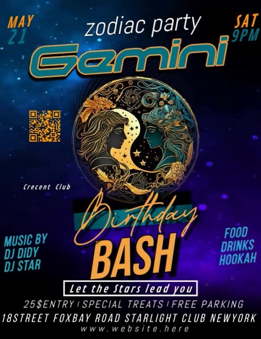 Copy of Black Maximalist Gemini Zodiac Party Flyer Flyer (us Letter ...