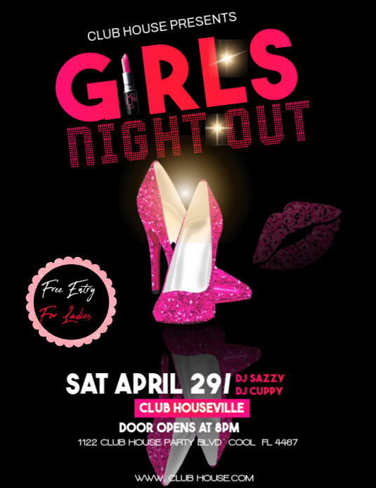 Black Maximalist Girls Night Out Party Flyer Template Flyer (us Letter ...