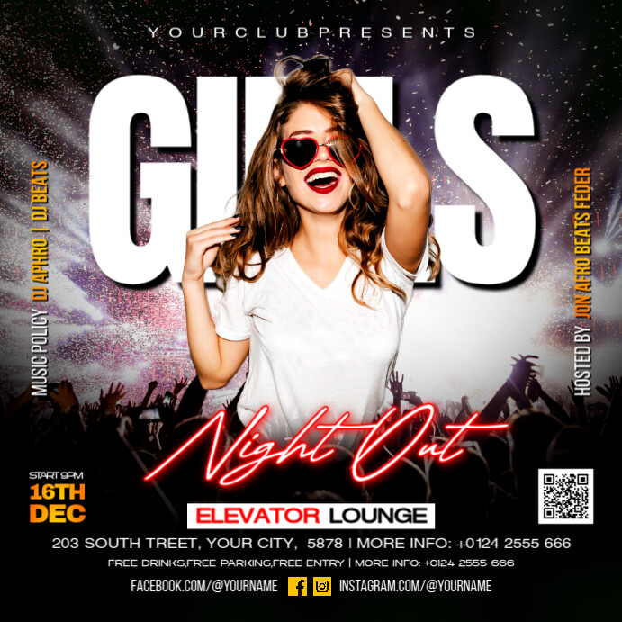 Black Maximalist Girls Night Out Party Poster Instagram Post Template ...