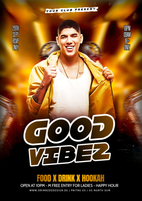 Black Maximalist Good Vibes Party Flyer A4 Template | PosterMyWall
