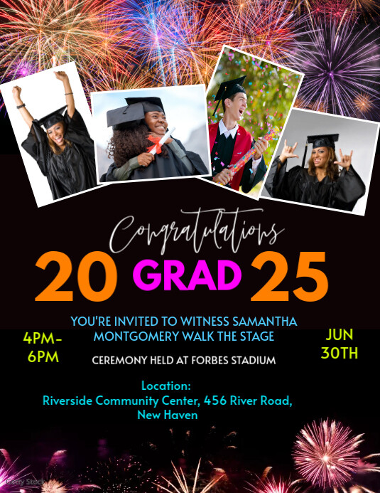 Black Maximalist Graduation Celebration Flyer (us Letter) Template ...