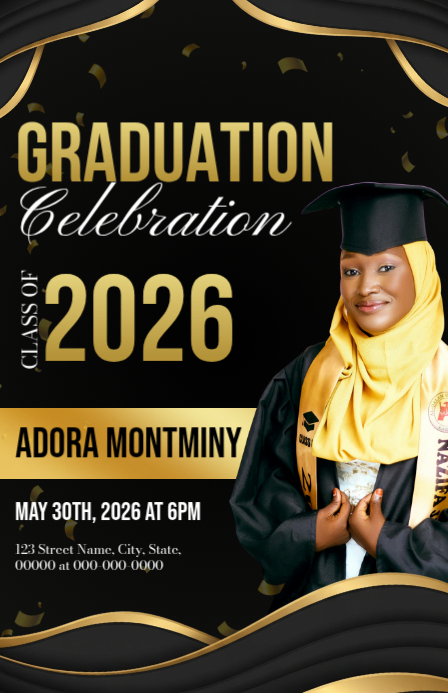 Black Maximalist Graduation Invitation Half Page Wide Template ...