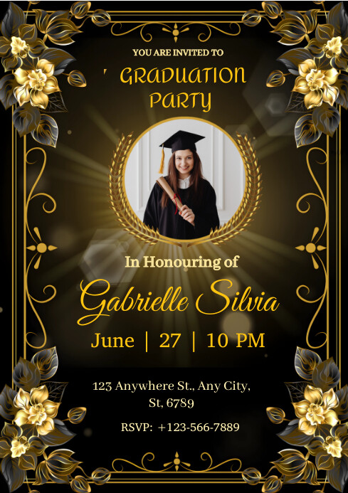 Black Maximalist Graduation Party Flyer A4 Template | PosterMyWall