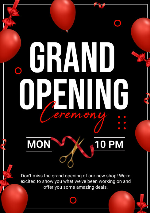 Plantilla de Black Maximalist Grand Openig A4 | PosterMyWall