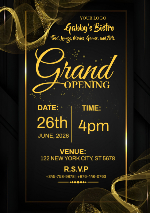 Black Maximalist Grand Opening A4 Template | PosterMyWall