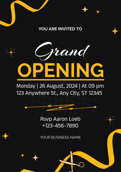 Black Maximalist Grand Opening Ceremony Flyers A4 Template | PosterMyWall