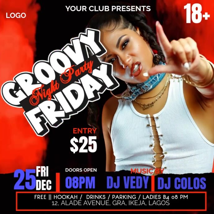 Plantilla de Black Maximalist Groovy Friday Night Party Instagram Post ...