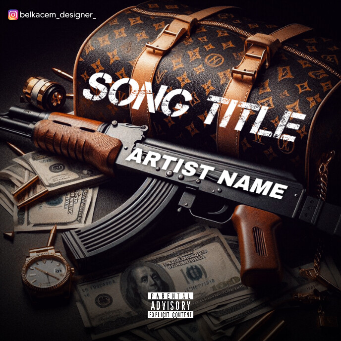 Black Maximalist Gun And Bag Money Album Cover Template | PosterMyWall