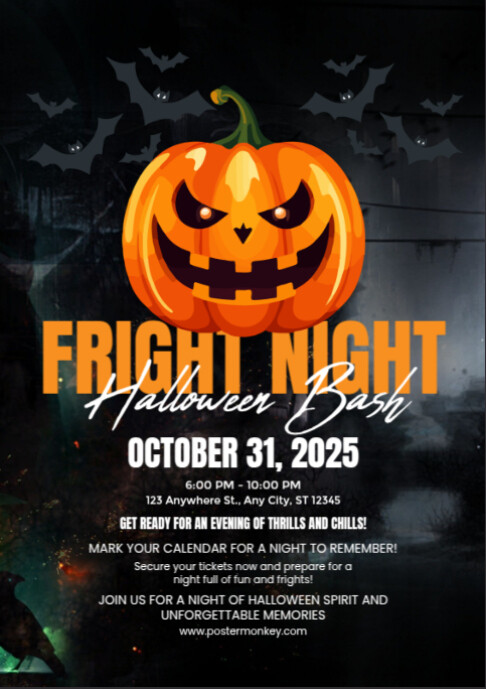 Black Maximalist Halloween Fright Night Party Invitation A2 Template ...