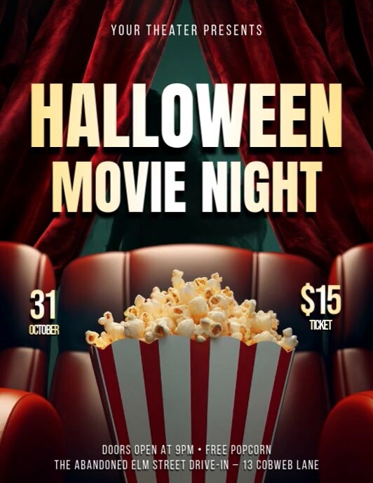 Black Maximalist Halloween Movie Night Flyer (us Letter) Template ...
