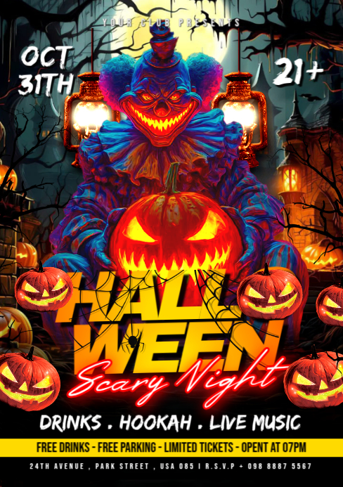 Black Maximalist Halloween Scary Night Party Flyer A5 Template ...