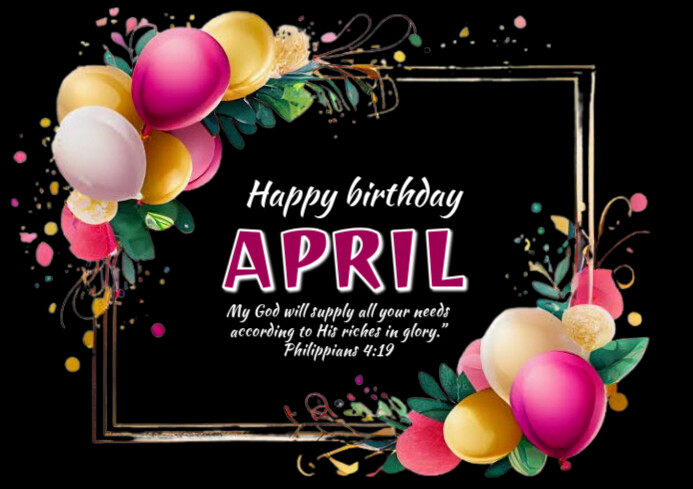 Black Maximalist Happy Birthday April A4 Template | PosterMyWall