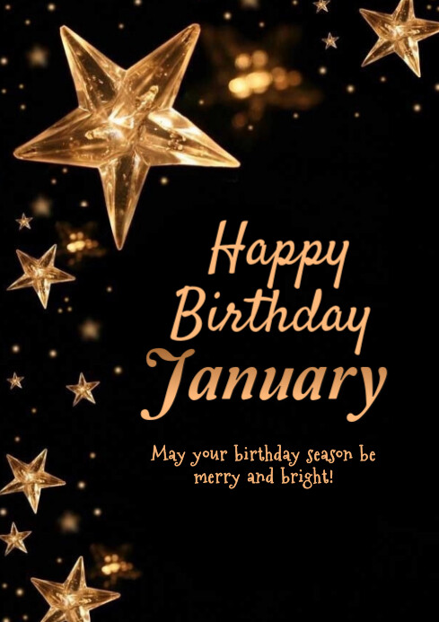 Black Maximalist Happy Birthday January A4 Template | PosterMyWall