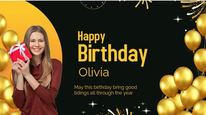 Black Maximalist Happy Birthday Video Digital Display (16:9) Template ...