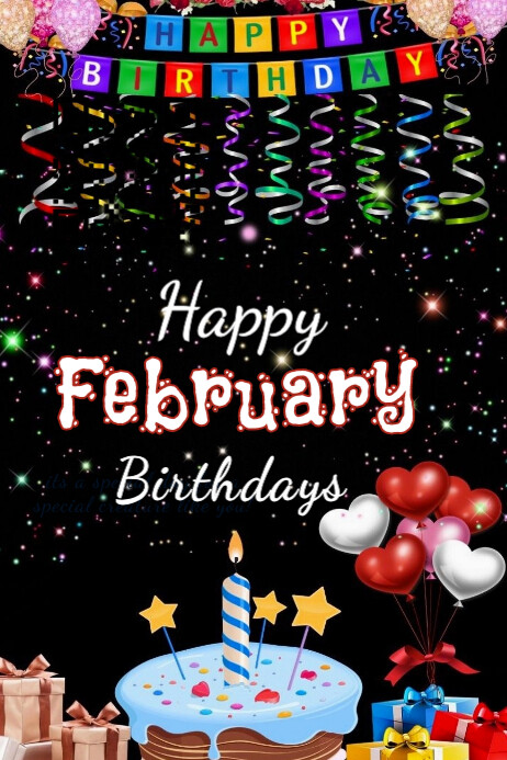 Black Maximalist Happy February Birthdays Banner 4' × 6' Template ...