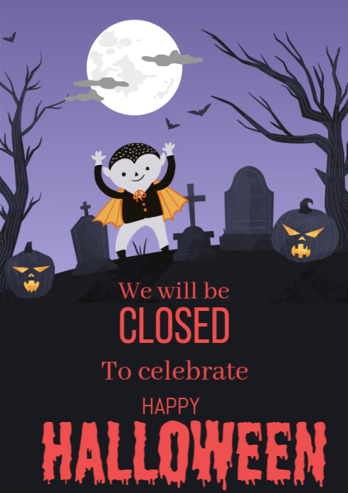 Modèle Black Maximalist Happy Halloween Closed Announcement A4 ...