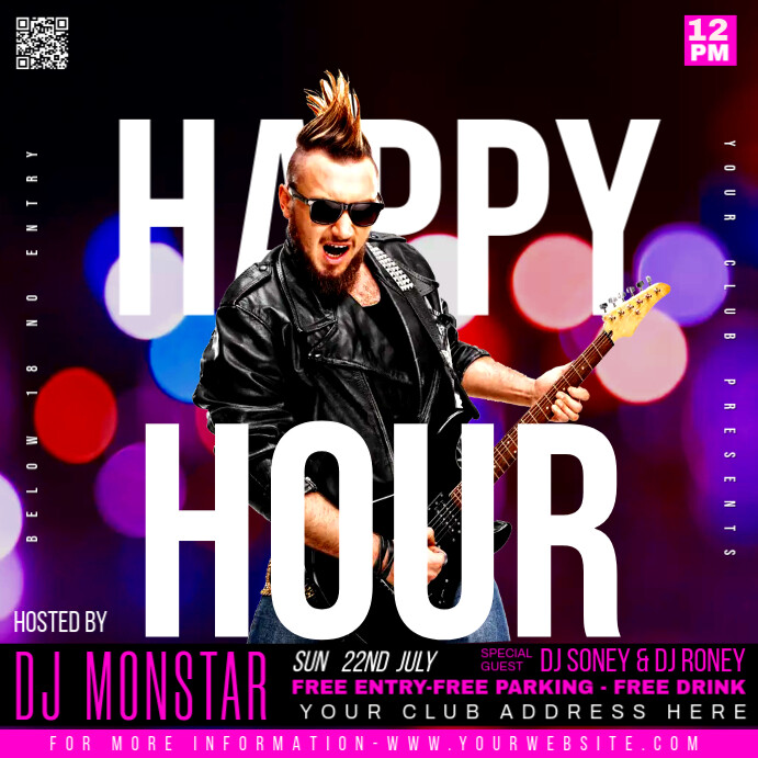 Modèle Black Maximalist Happy Hour Ad Instagram Post | PosterMyWall