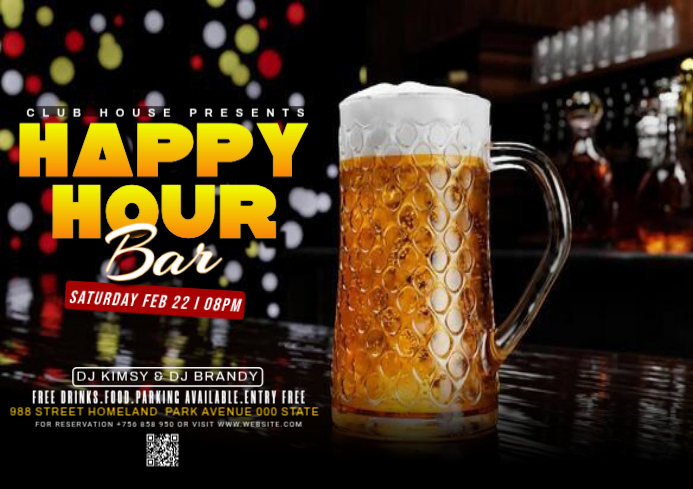 Black Maximalist Happy Hour Bar A4 Template | PosterMyWall