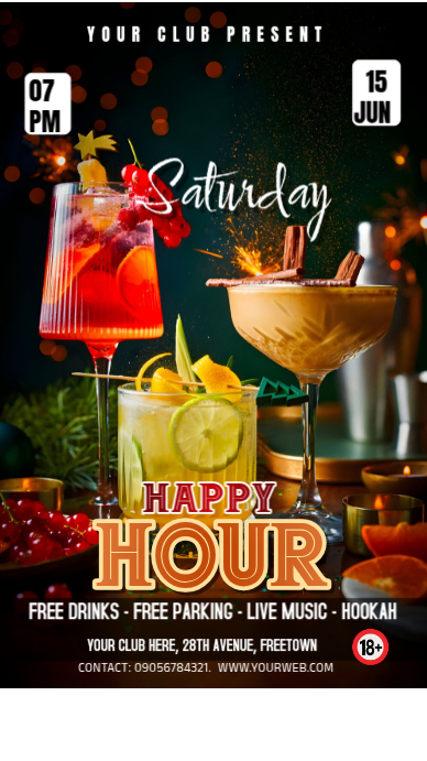 Black Maximalist Happy Hour Club Poster Instagram Portrait Template ...