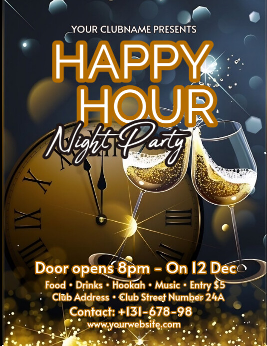 Plantilla de Black Maximalist Happy Hour Night Party Flyer Flyer (us ...