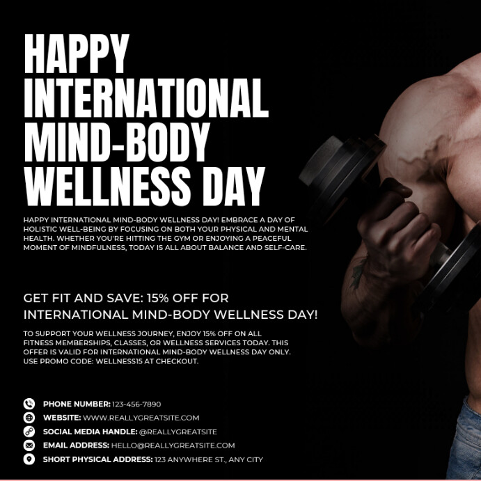 Black Maximalist Happy International Mind Body Wellness Day Instagram Post Template | PosterMyWall