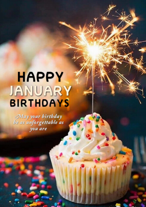 Black Maximalist Happy January Birthdays A4 Template | PosterMyWall