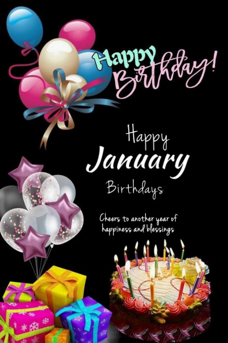 Black Maximalist Happy January Birthdays Banner 4' × 6' Template ...
