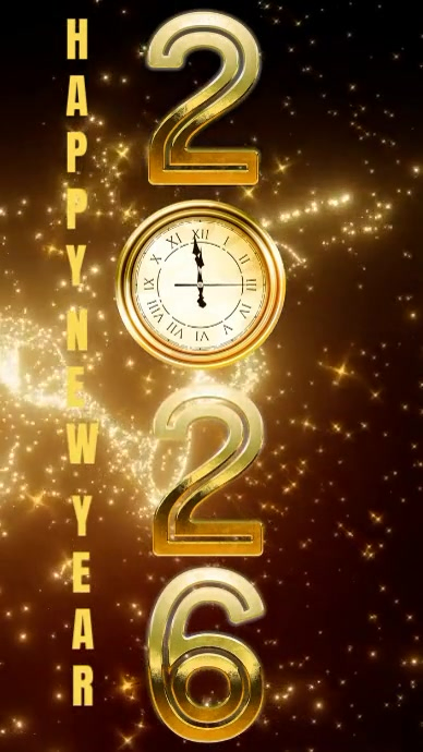 Black Maximalist Happy New Year 2026 Digital Display (9:16) Template ...