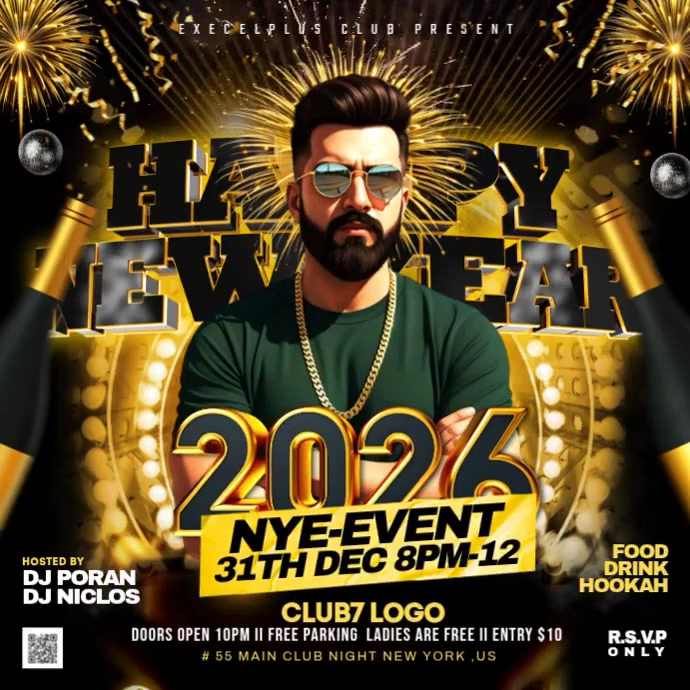 Black Maximalist Happy New Year 2026 Nye Event Flyer Instagram Post ...