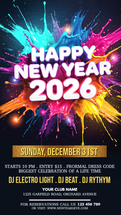 Black Maximalist Happy New Year Party Template Instagram Story ...