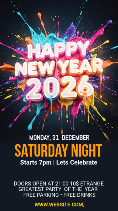 Black Maximalist Happy New Year Party Template Instagram Story ...