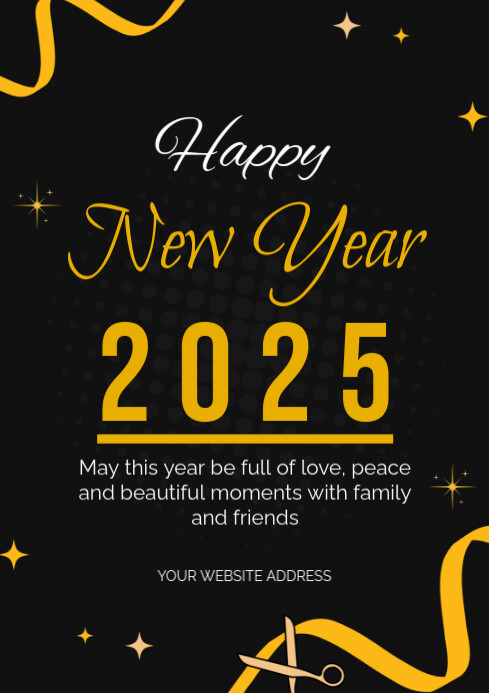 Black Maximalist Happy New Year Wishes And Greetings A4 Template ...