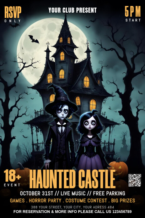 Black Maximalist Haunted Castle Poster Template | PosterMyWall
