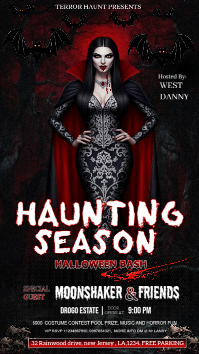 Black Maximalist Haunting Season Vampire Halloween Bash Party Poster Instagram Story Template ...