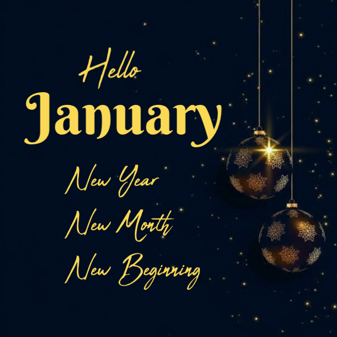 Black Maximalist Hello January Instagram Post Template | PosterMyWall