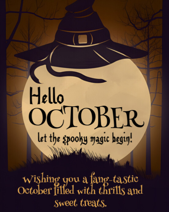 Black Maximalist Hello October Greetings Instagram Portrait Template ...