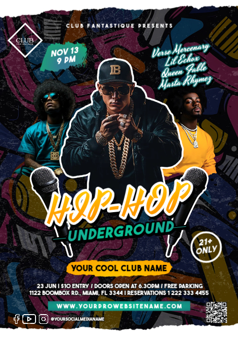 Black Maximalist Hip Hop Flyer A4 Template | PosterMyWall