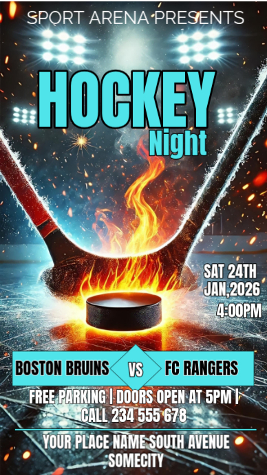 Black Maximalist Hockey Night Facebook Story Template | PosterMyWall