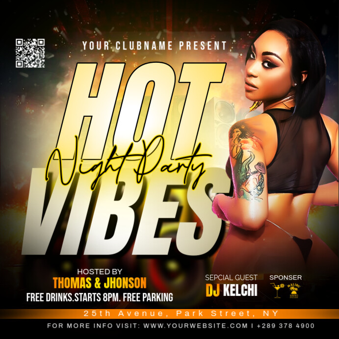 Black Maximalist Hot Vibes Party Flyer Instagram Post Template | PosterMyWall