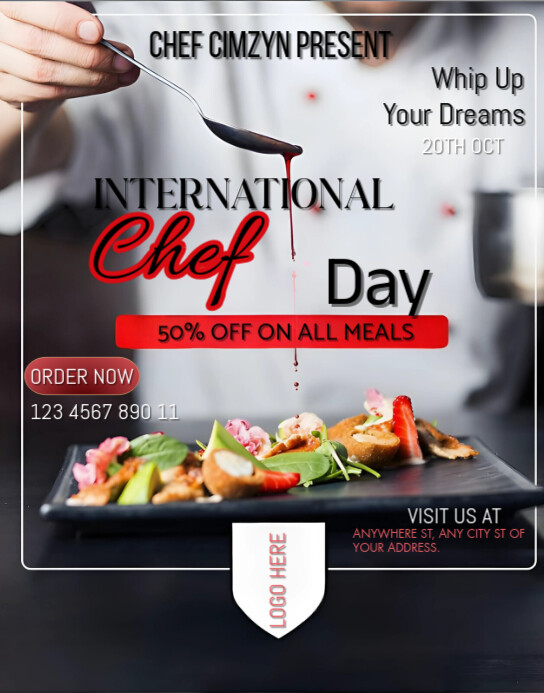 Black Maximalist International Chef Day Poster/wallboard Template ...