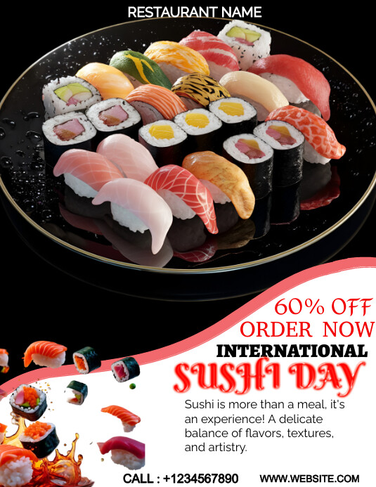 Black Maximalist International Sushi Day Fly Template | PosterMyWall