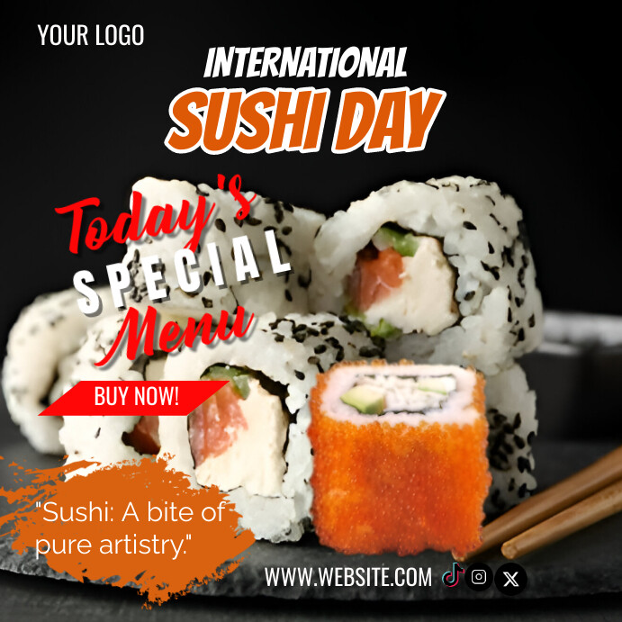 Black Maximalist International Sushi Day Inst Template | PosterMyWall