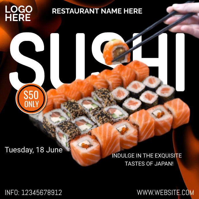 Black Maximalist International Sushi Day Inst Template | PosterMyWall