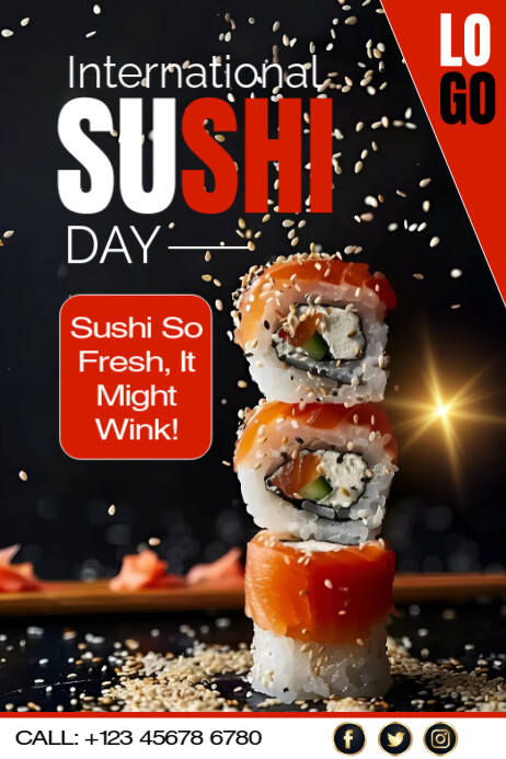 Black Maximalist International Sushi Day Poster Template | PosterMyWall